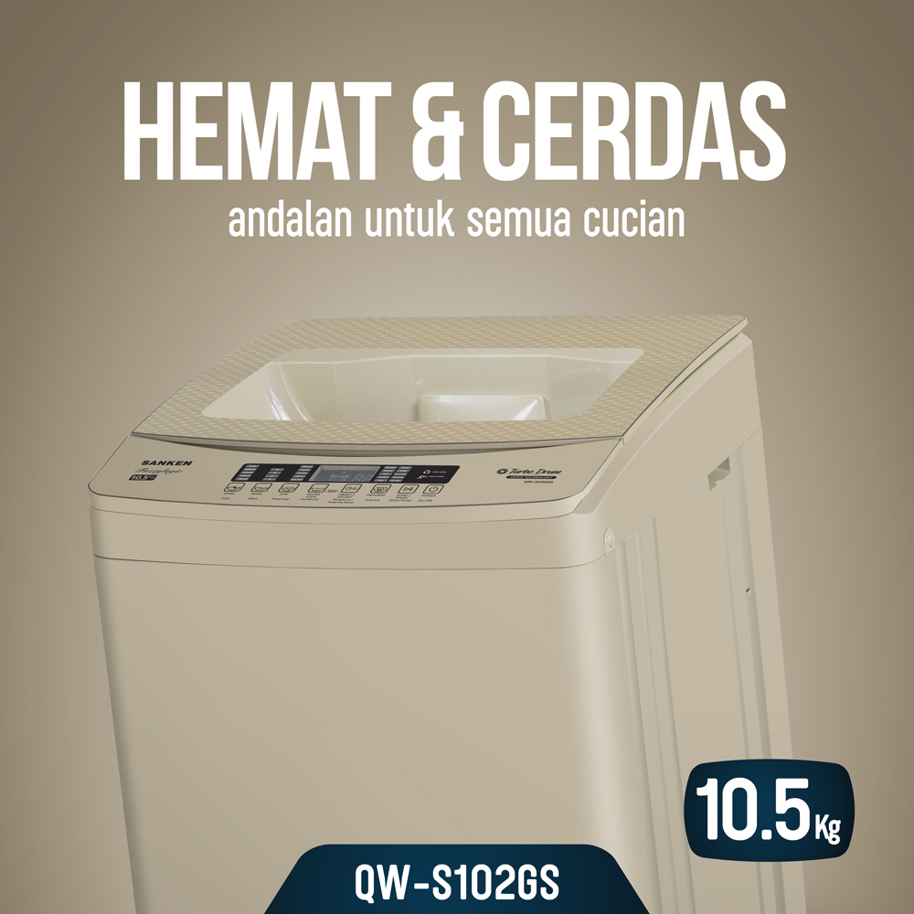 Jual Sanken Mesin Cuci 1 Tabung QW-S102GS Top Loading 10.5Kg Gold ...