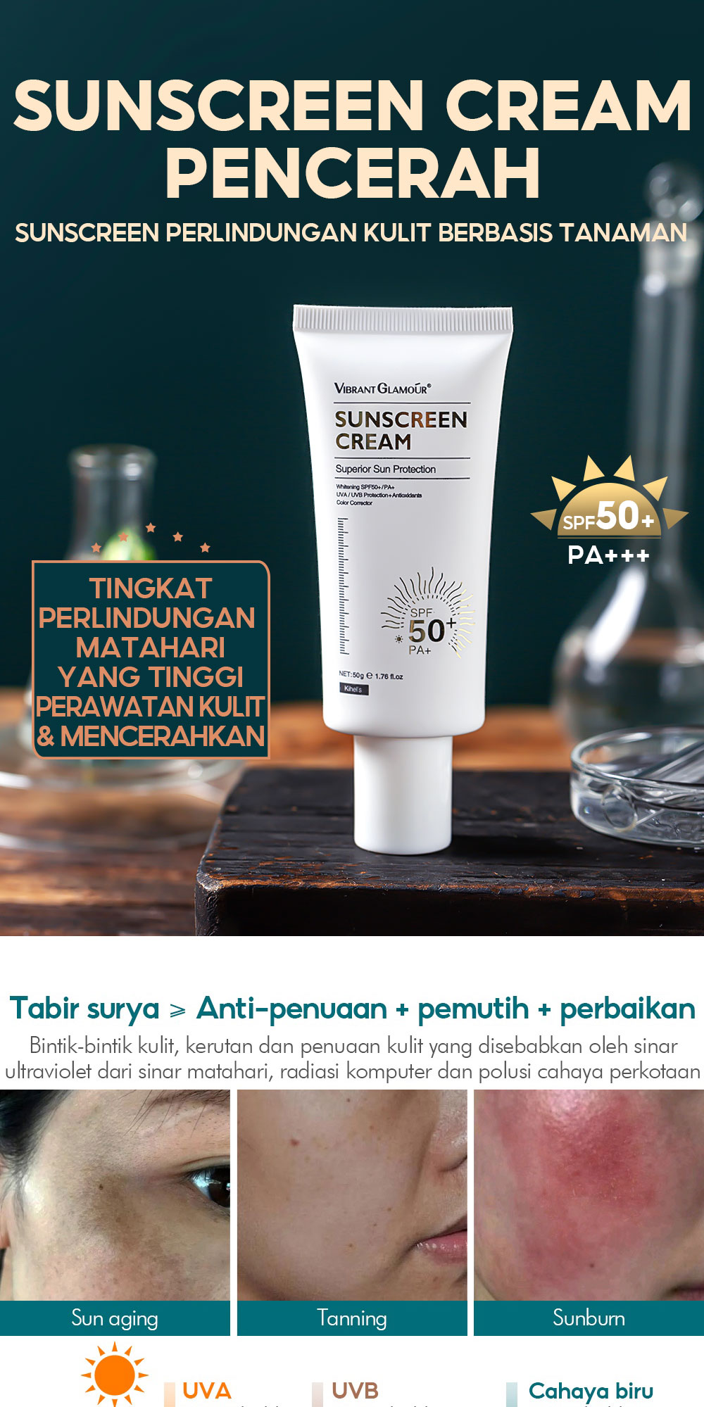 Jual VIBRANT GLAMOUR Sunscreen Pemutih Ganda 50g SPF50+ PA+++ UVA/UVB ...