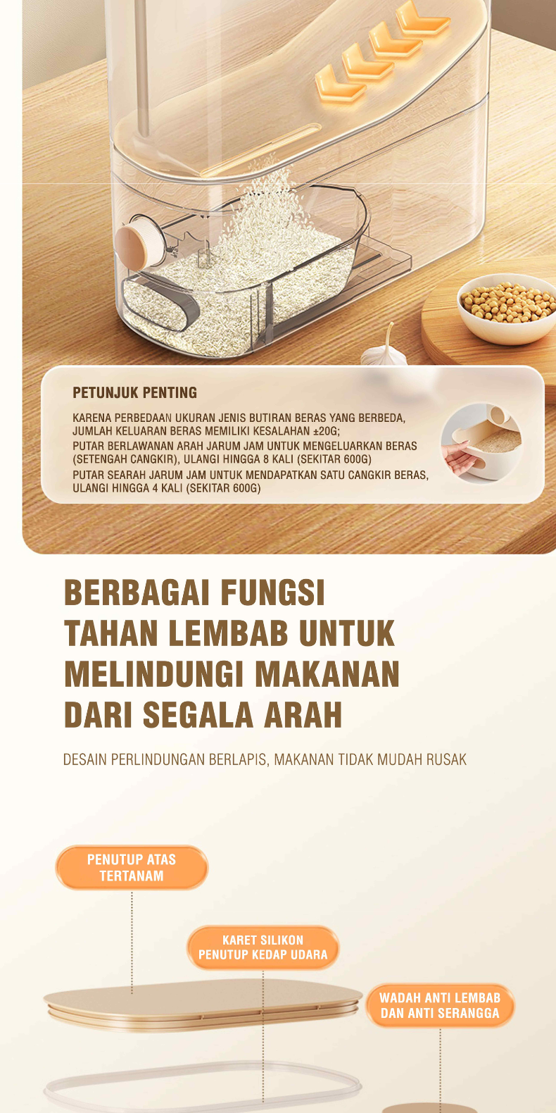 Jual ECOCO Quantitative Rice Bucket - Tempat Beras Anti Kutu, Anti ...