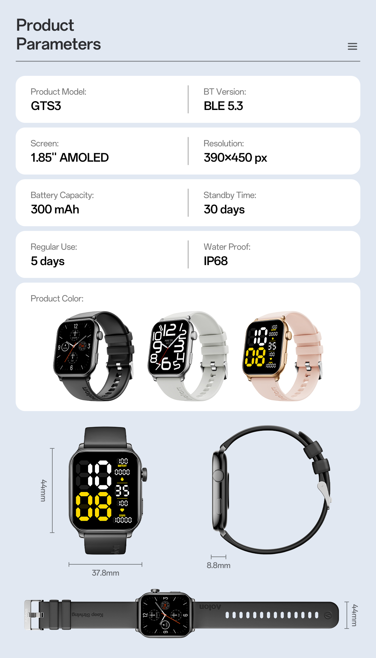 Jual 【Garansi 1 Tahun】Aolon GTS 3 Jam Smartwatch 8.8mm Ultra-tipis 40mm ...