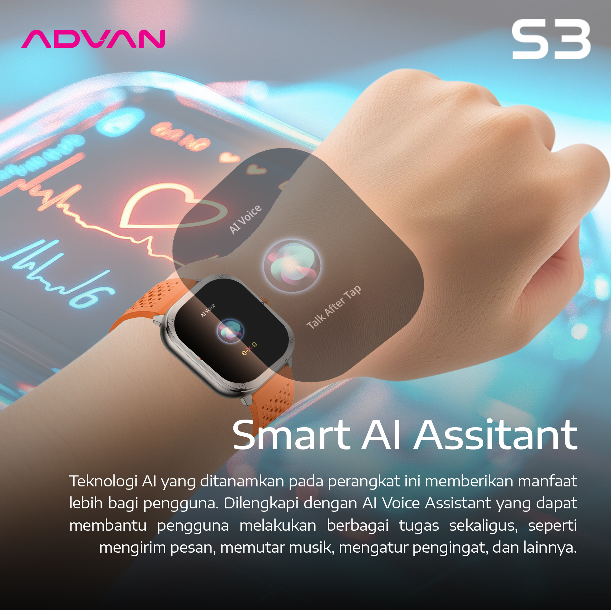 Jual [NEW LAUNCH] ADVAN Smartwatch S3 | 1.99" Inch Display | Zinc+ ...