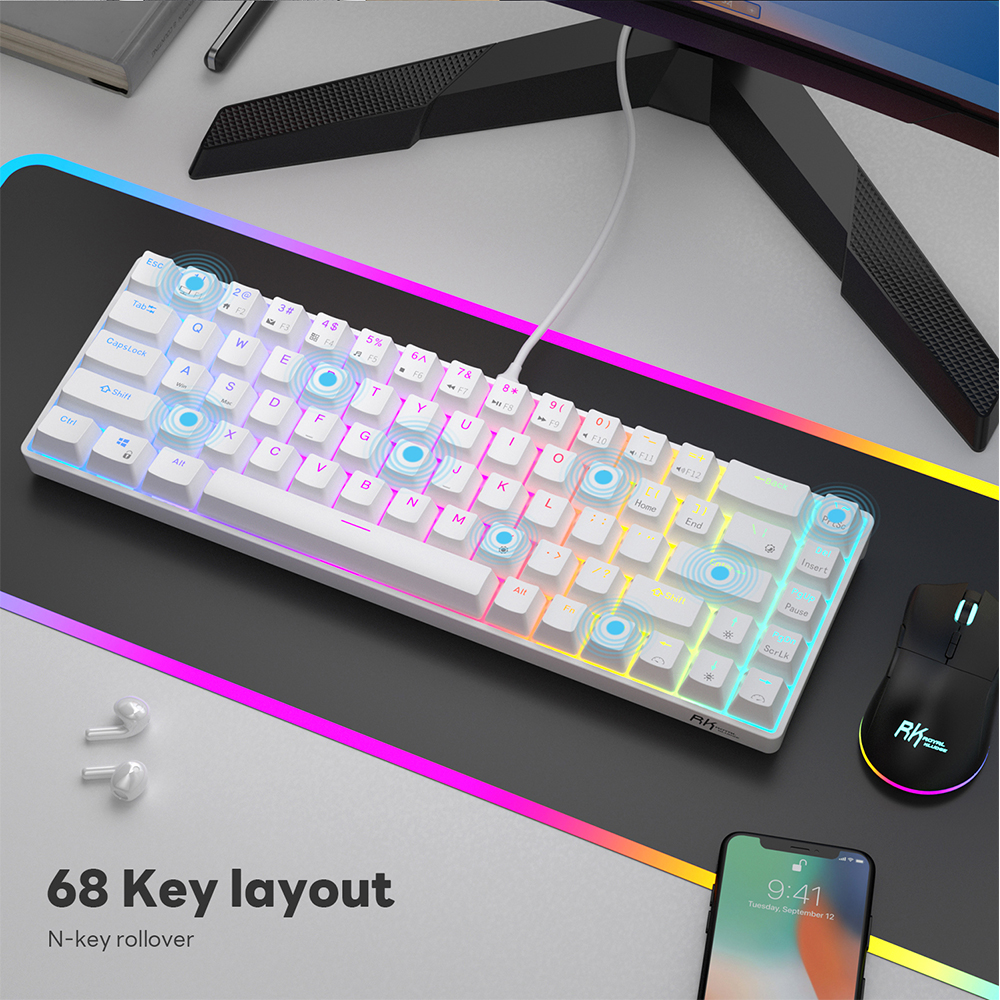 Jual RK Royal Kludge RK68 RGB White 68 Keys Wired keyboard | Shopee ...