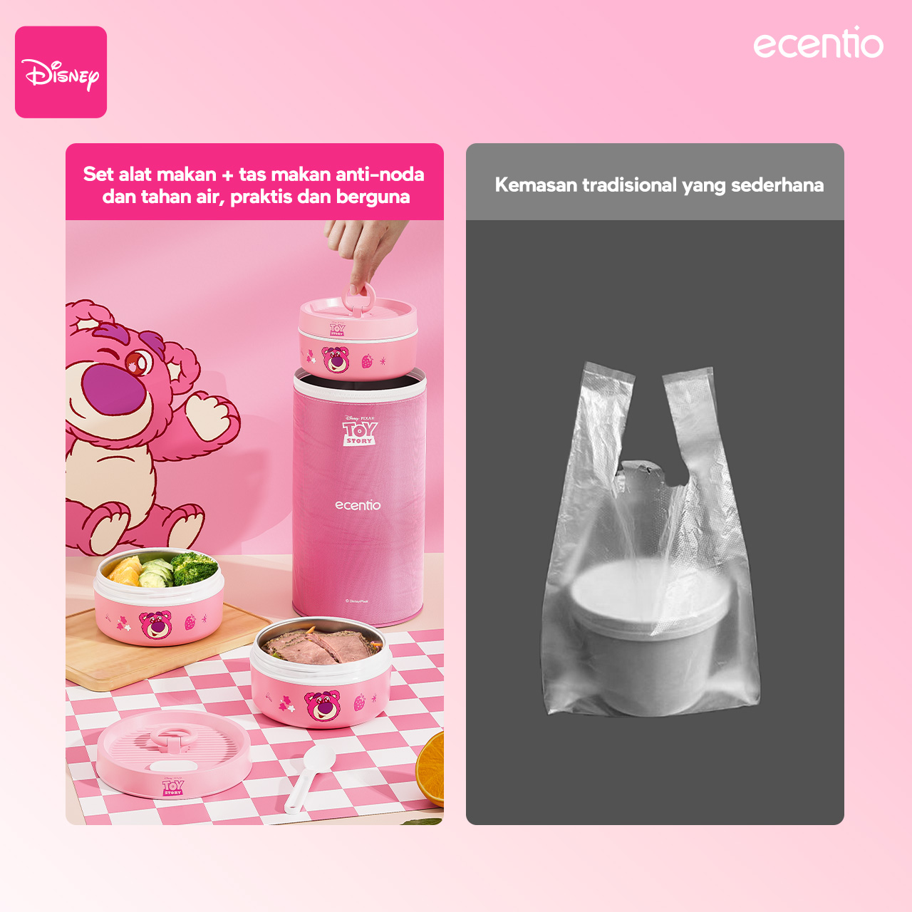 Jual ecentio lunch box tas set 3pcs lucu Disney lotso Kotak Makan anti ...