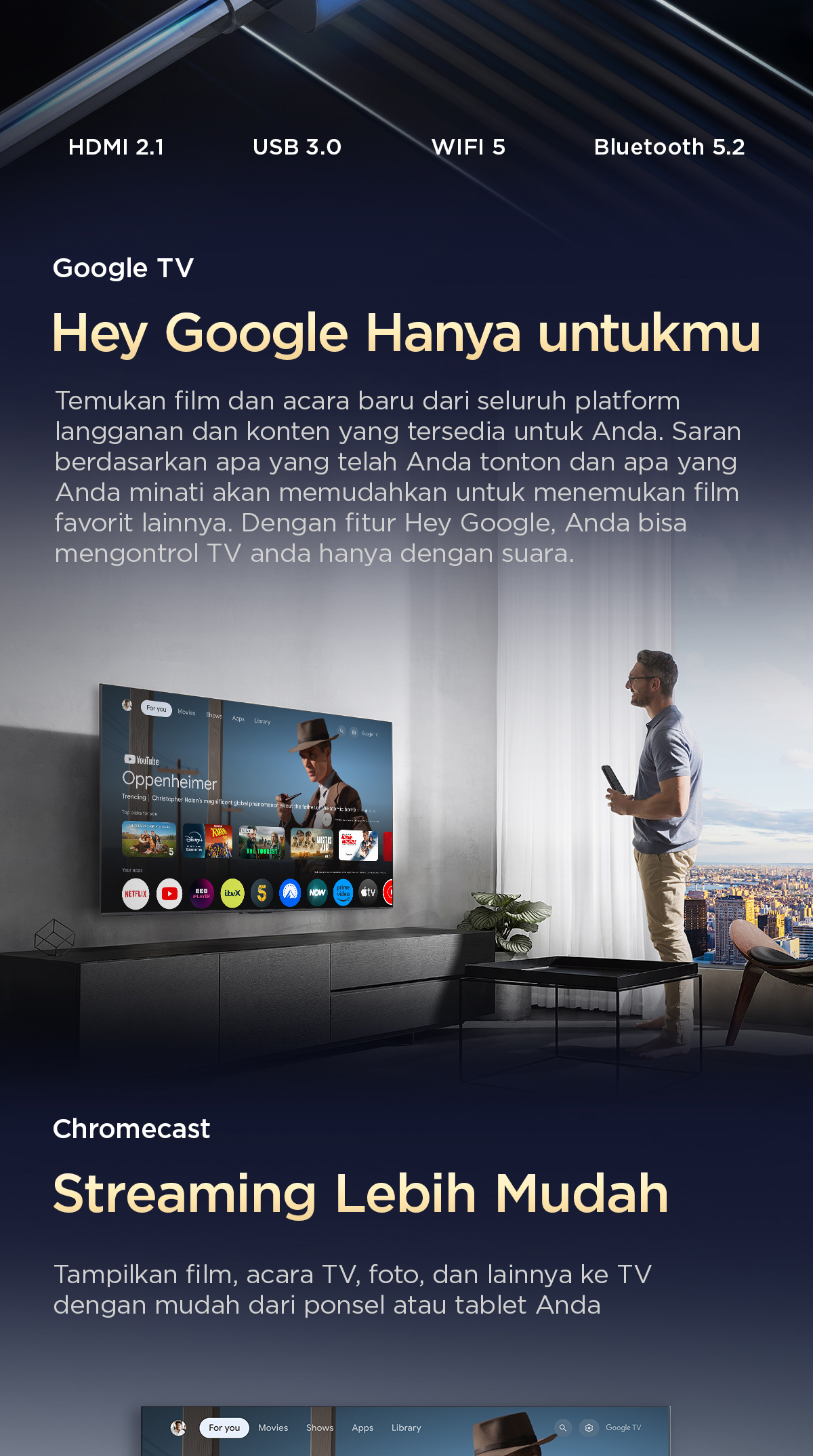 Jual TCL AI 4K Google TV 75 inch V6C - MEMC - HDR 10 - HVA Panel - Dolby Audio - Google Play ...