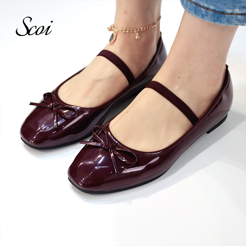 Jual Scoi Sepatu Mary Jane Datar Sepatu Balet Wanita Merah Tua | Shopee ...