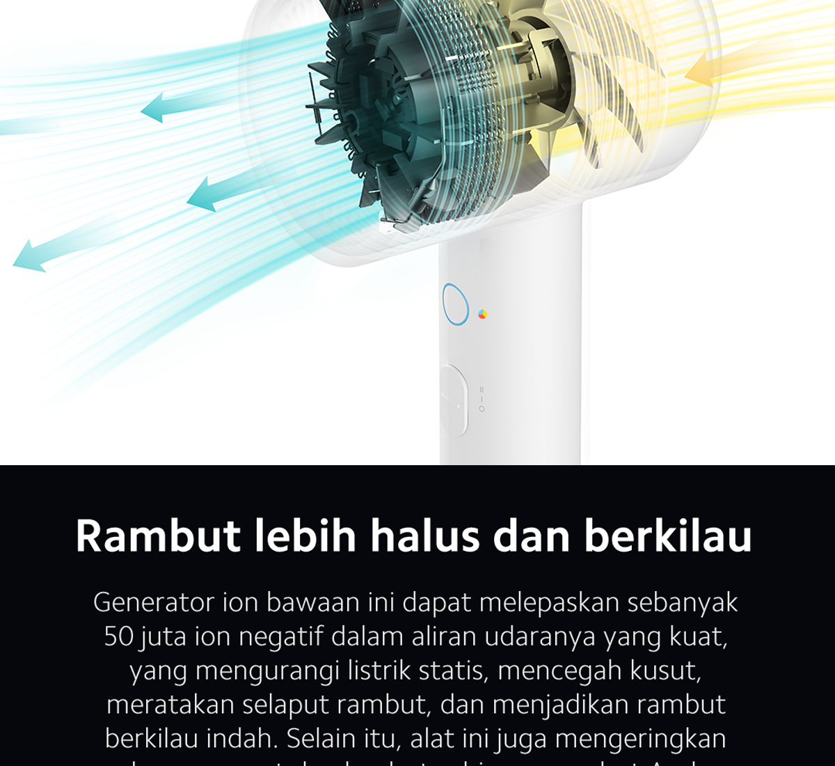 Jual Xiaomi Ionic Hair Dryer H300 | Quick Drying 20m/s speed | Double Water Ion Hydration Tech ...