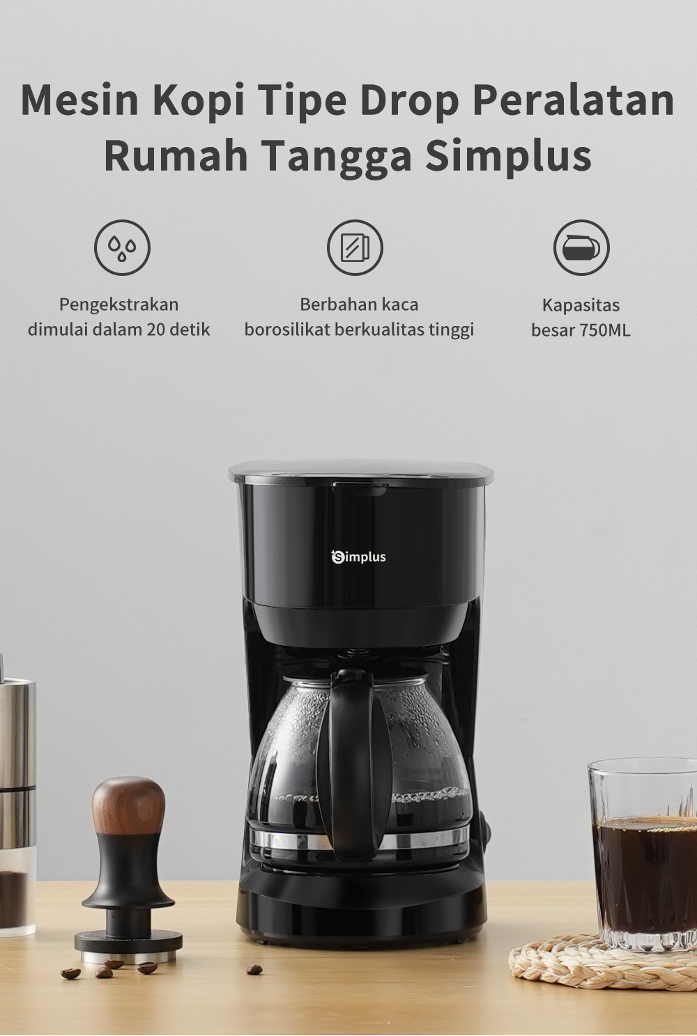 Jual Simplus Coffee Maker Mesin Kopi Drip Rumahan Kapasitas Besar 750ml ...