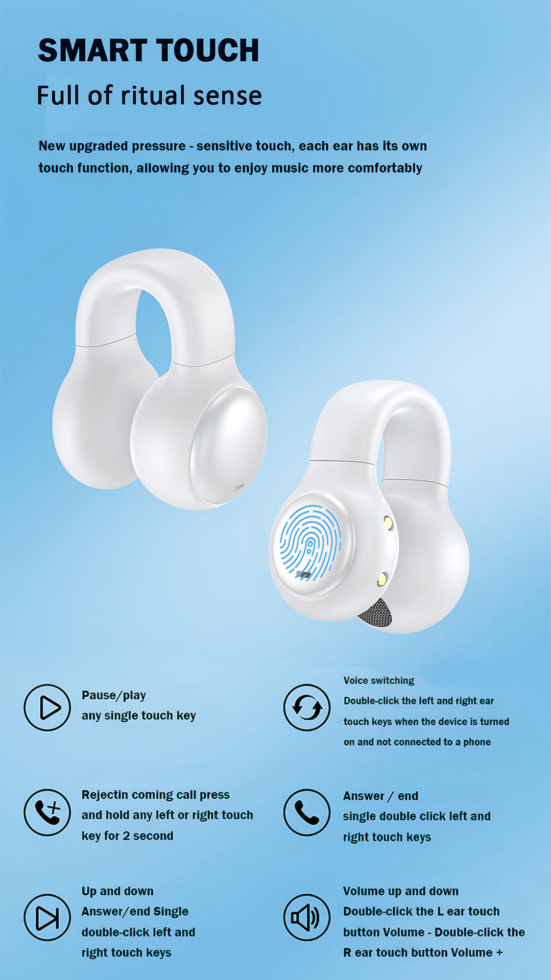 Jual [FREE STICKER] Aitu M30 Ear Clip Bluetooth Headset Earphone 5.3 In ...