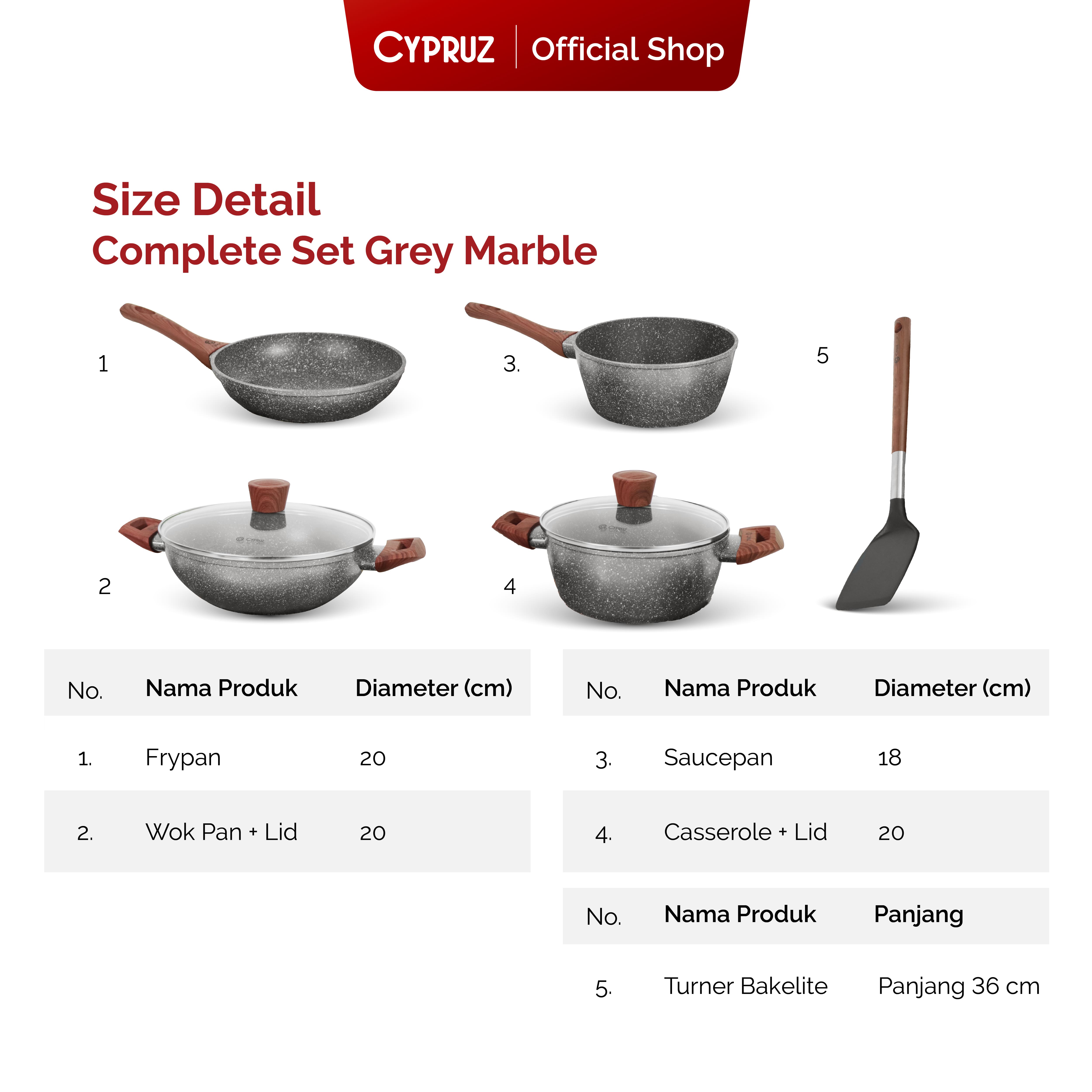 Jual Cypruz Cookware Set Grey Marble Series Panci Set Anti Lengket ...