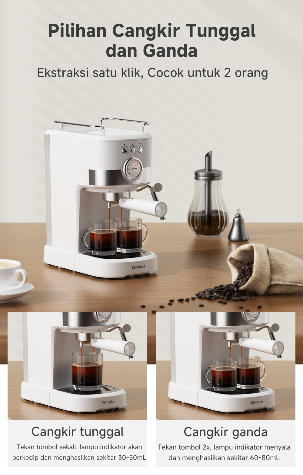 Jual Simplus Mesin Espresso Semi Otomatis Tekanan 15bar Kapasitas