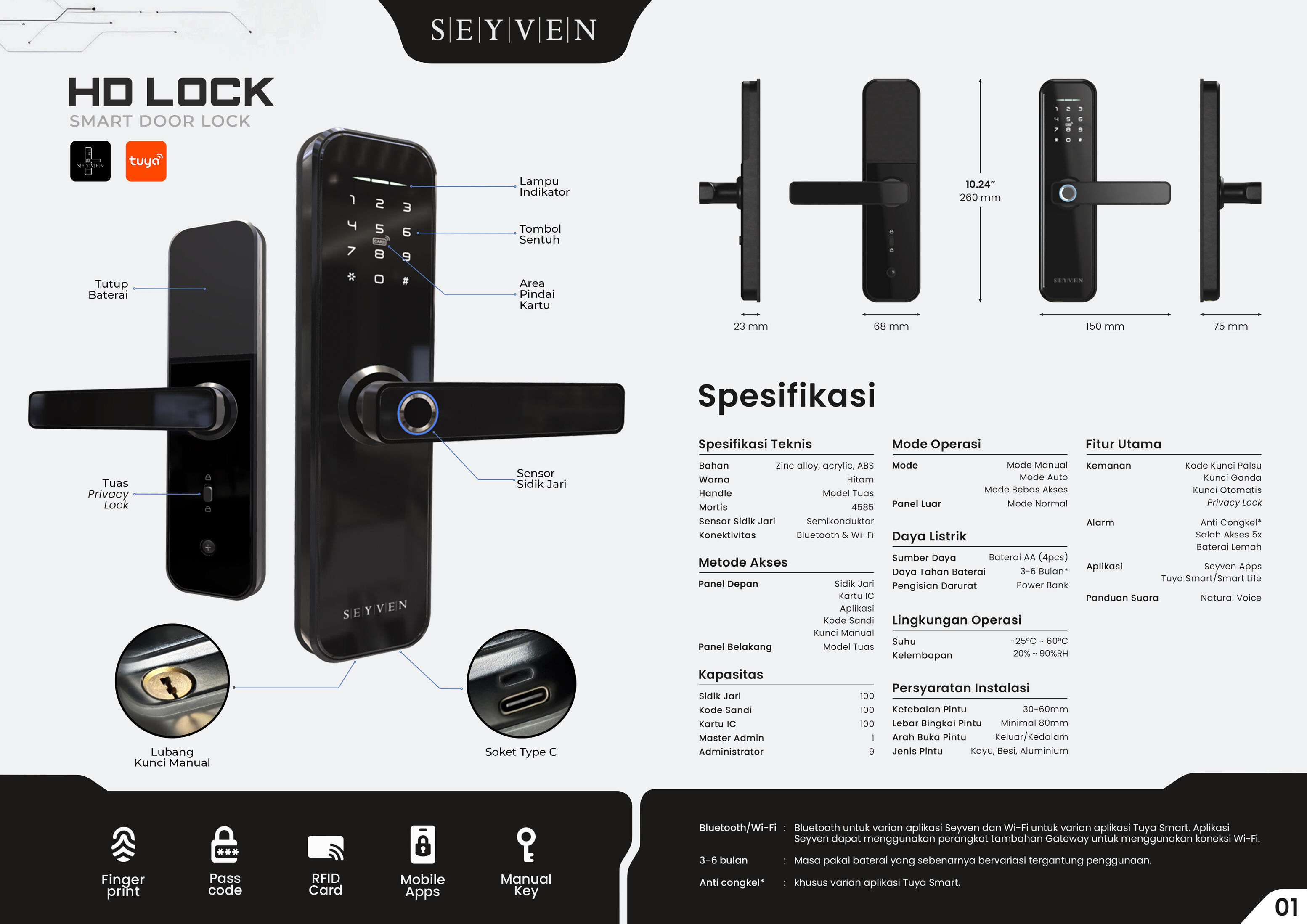 Jual SEYVEN Smart Door Lock Kunci Pintu Digital Lock Access Door Kunci ...