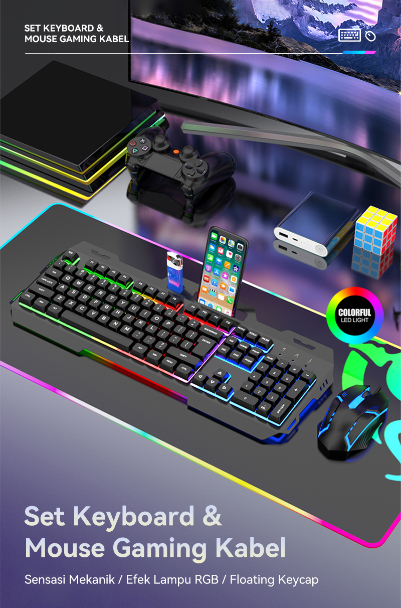 Jual OLYPS Keyboard & Mouse Set Gaming RGB USB Kabel 104 Keys Full Size ...