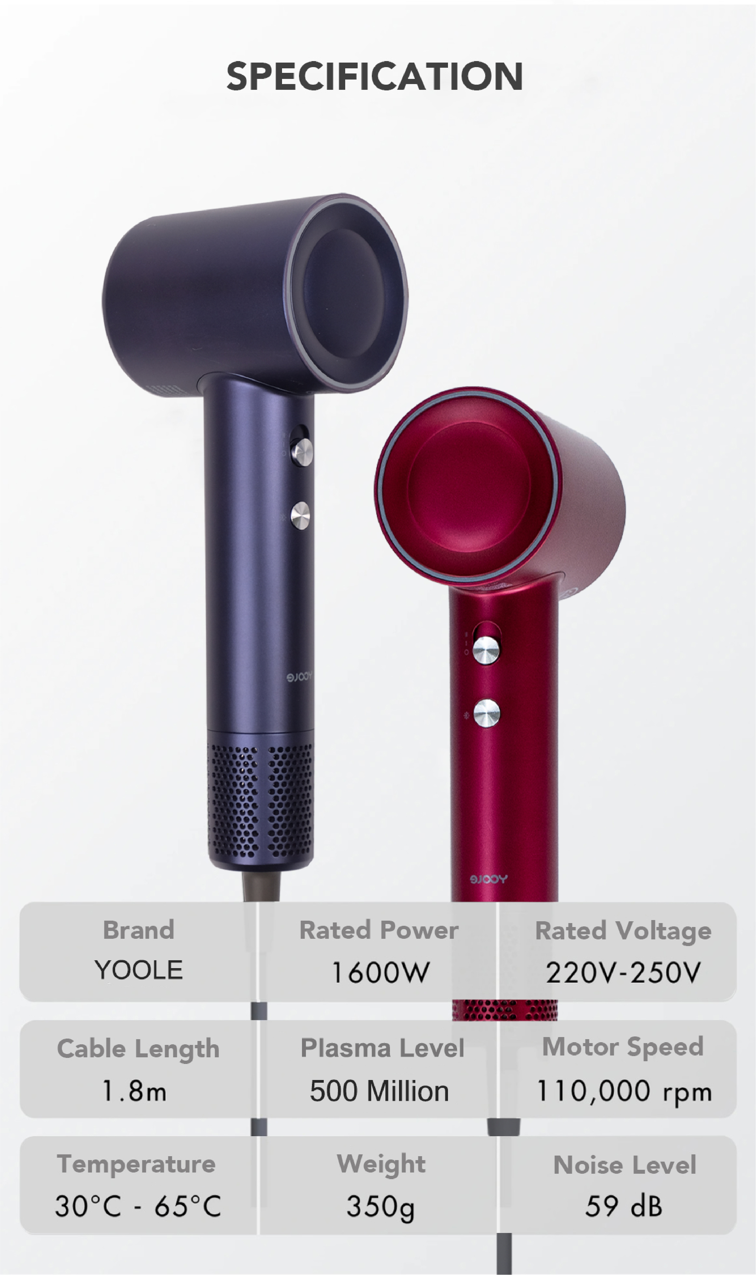 Jual [YOOLE]High Speed Hair Dryer S+/Teknologi plasma/Motor 110K RPM ...