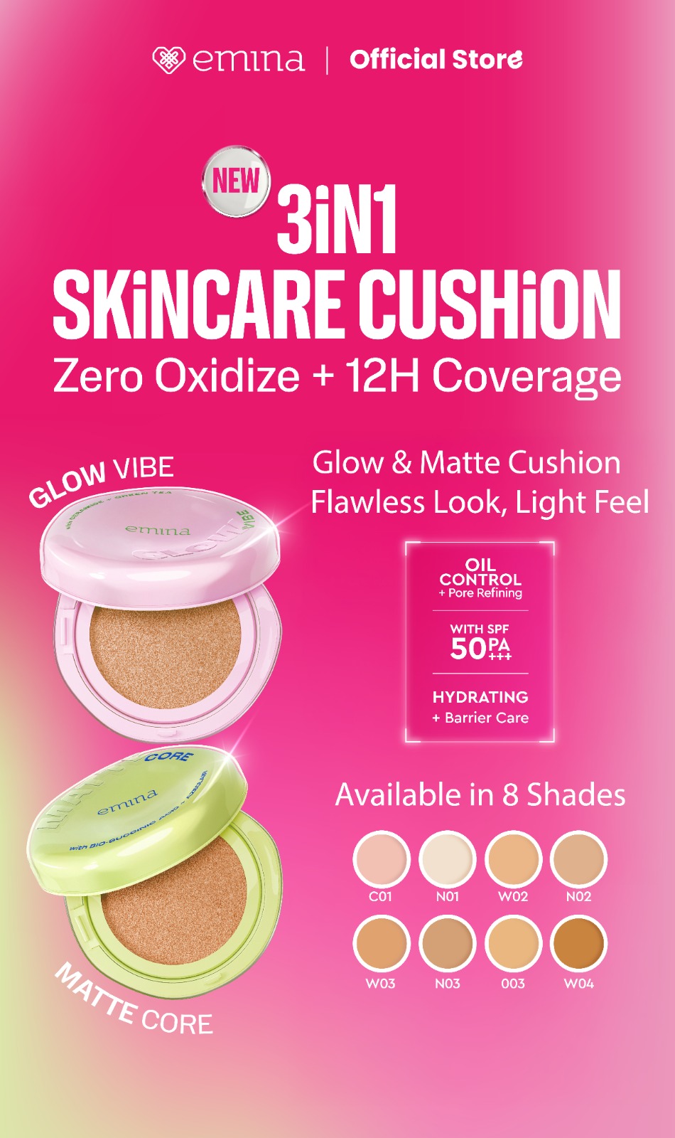 Jual NEW! Emina Glow & Matte 3in1 Skincare Cushion SPF 50 PA++++ 13 G ...