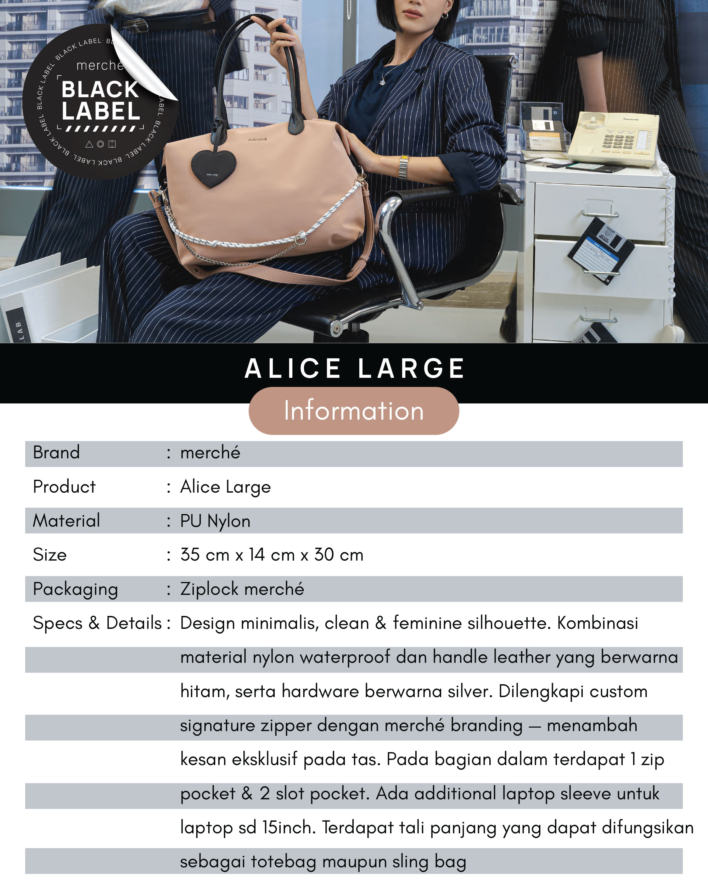 Jual Merche Tas Bahu Wanita Alice Large Black Label | Shopee Indonesia