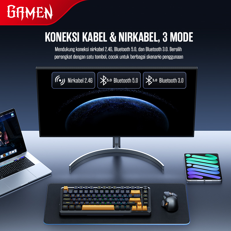 Jual GAMEN Keyboard Mechanical Gaming Wireless 3 Mode Struktur Gasket ...