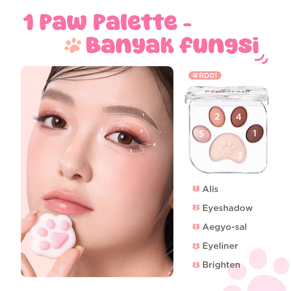 Jual PINKFLASH EYE MAKEUP 2PCS SET Pawfect Wink 5-colors Eyeshadow ...