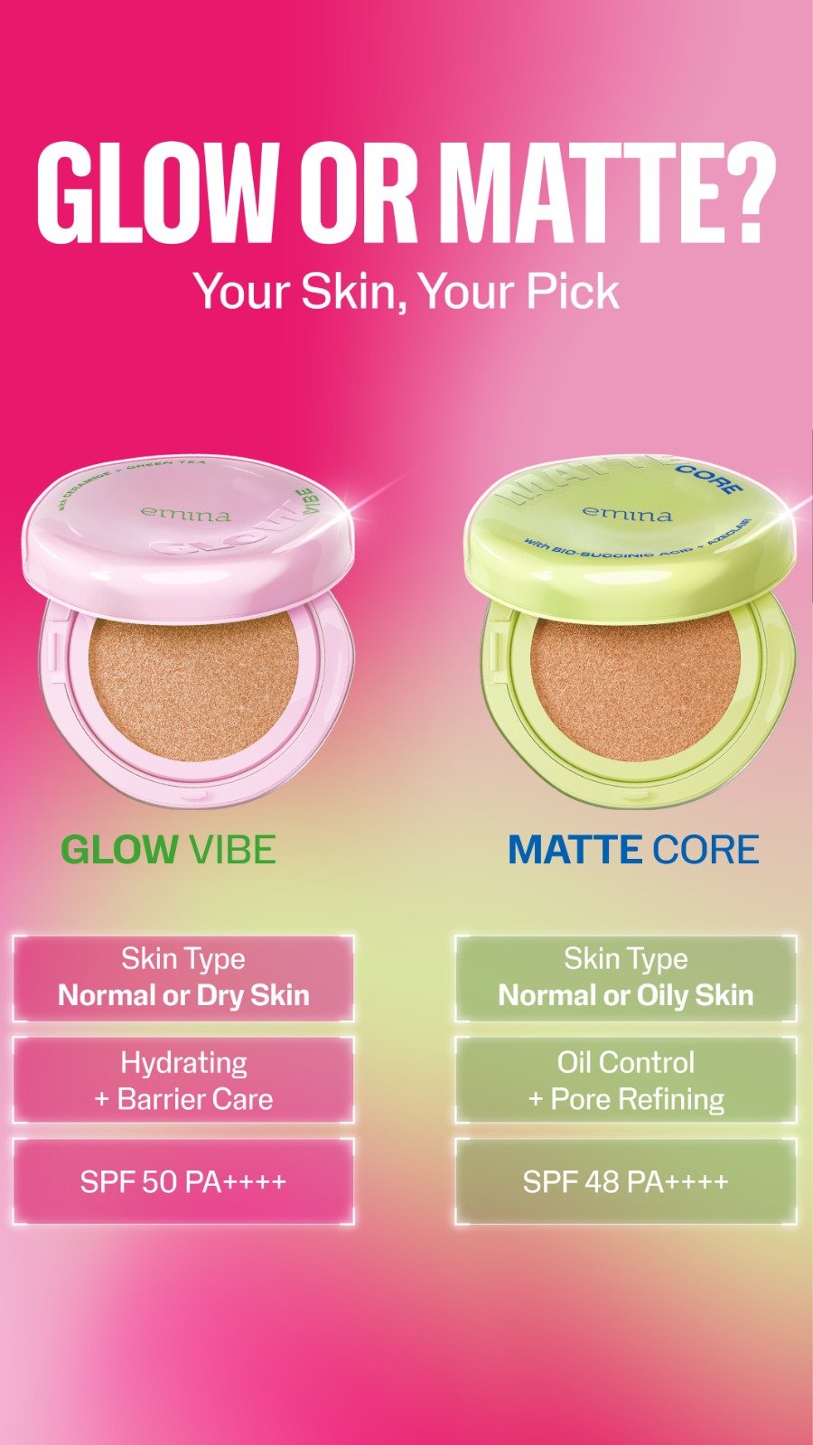Jual NEW! Emina Glow & Matte 3in1 Skincare Cushion SPF 50 PA++++ 13 G ...