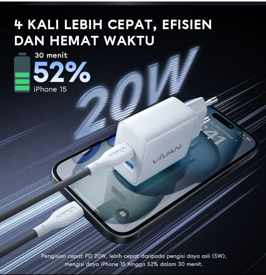 Jual [ Free Cable ] VIVAN Adaptor Kepala Charger for iPhone Samsung ...