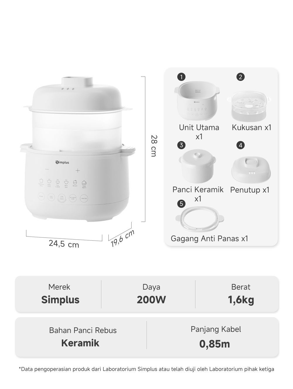 Jual Simplus Slow Cooker Listrik 1L Panci Rebus dan Kukus dengan Menu ...