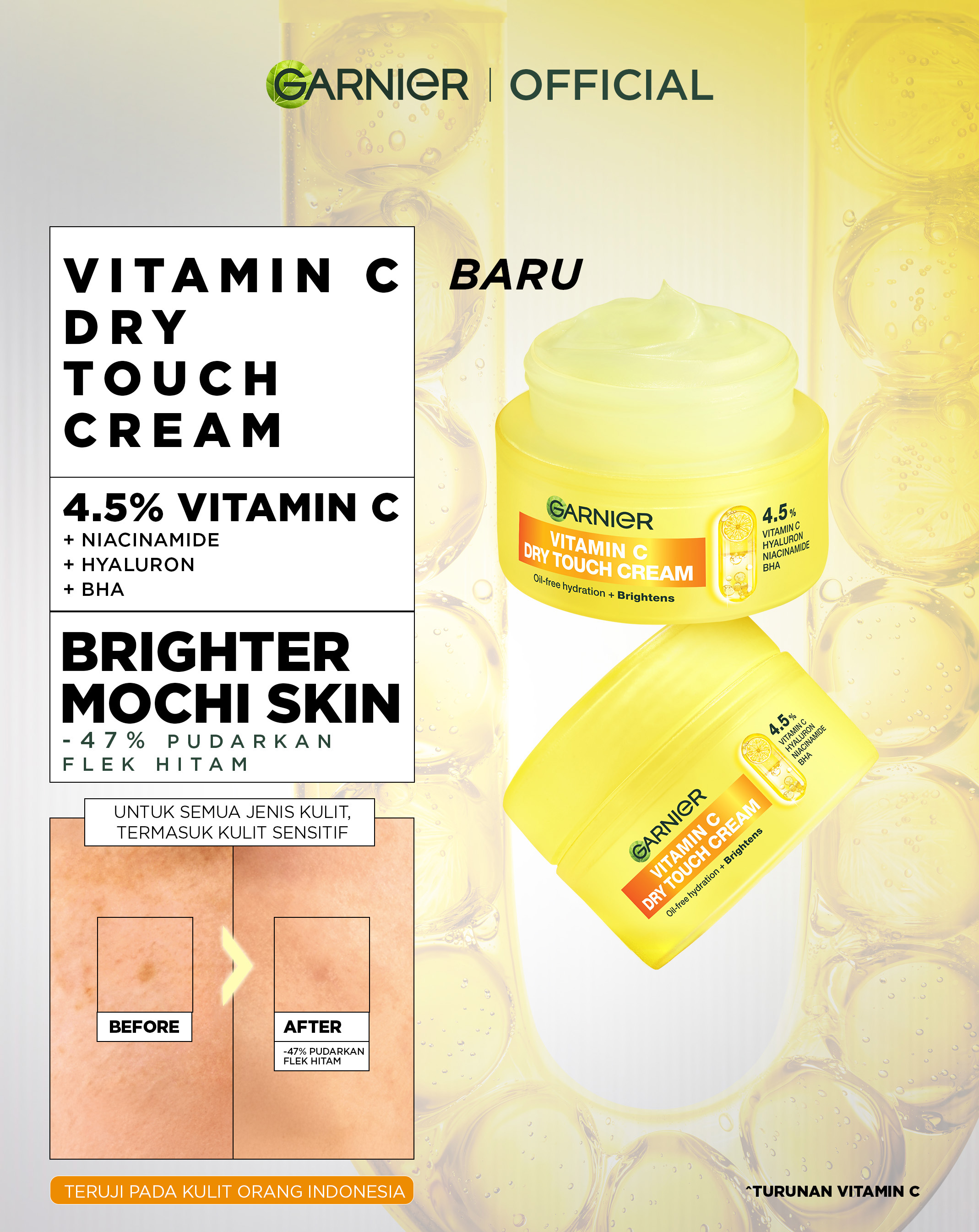 Jual (NEW LAUNCH) GARNIER Mochi Dry Touch Cream Moisturizer Pelembab ...