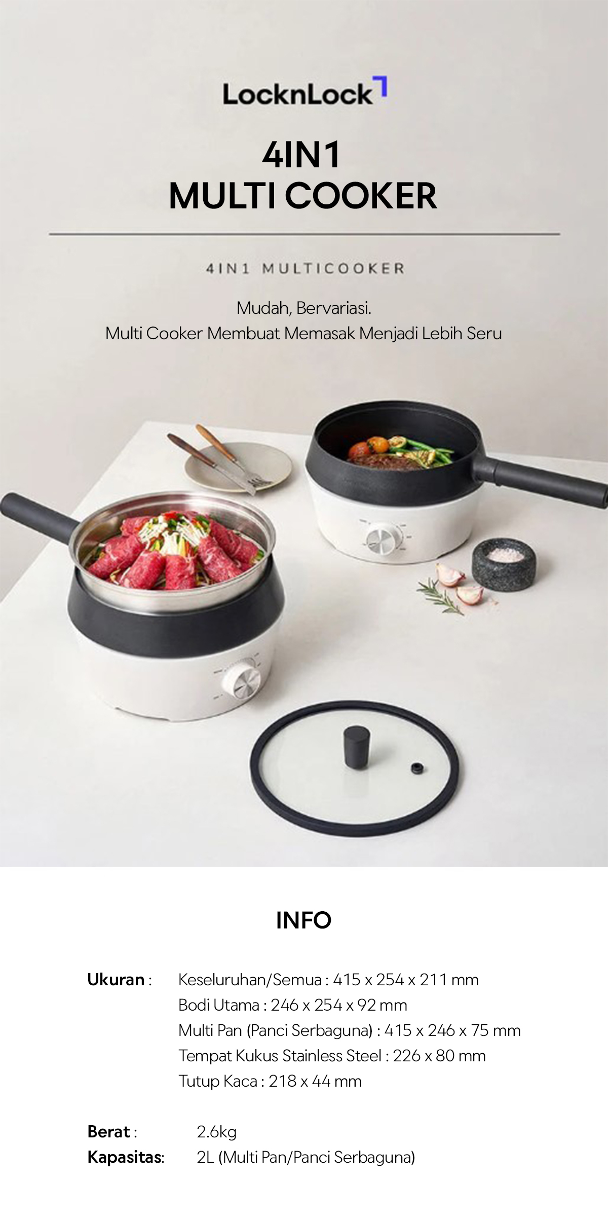 Jual LocknLock Alat Masak Serba Guna Multi Pan 4in1 2L - EJP421WHT ...