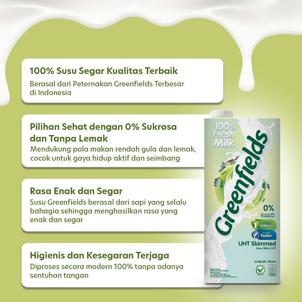 Jual [Triplepack] Susu Greenfields UHT Skimmed 950mL x 3 pcs | Shopee Indonesia