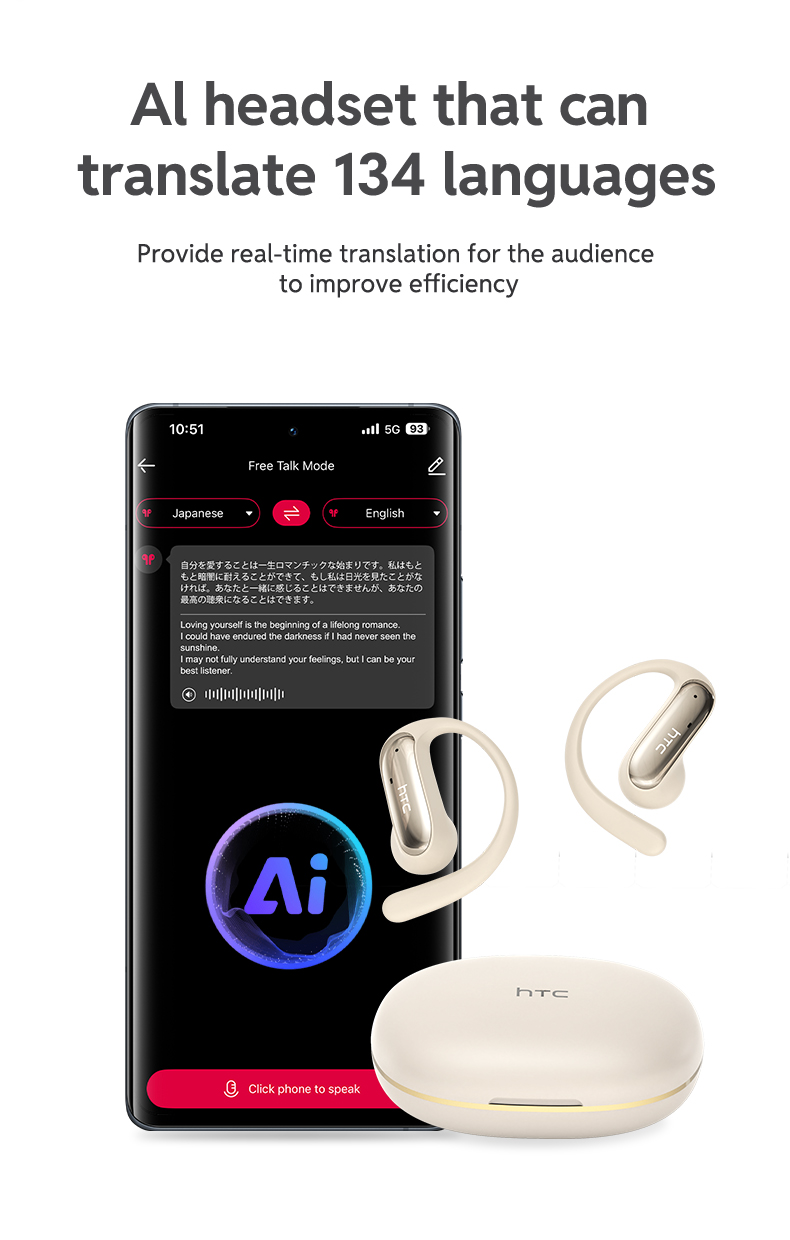 Jual HTC NE52 OWS Wireless Translation Earphones Terjemahan AI Open ...
