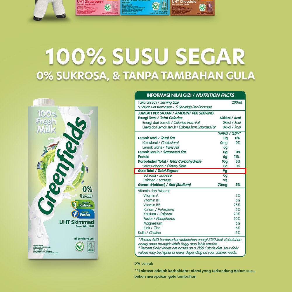 Jual [Triplepack] Susu Greenfields UHT Skimmed 950mL x 3 pcs | Shopee Indonesia