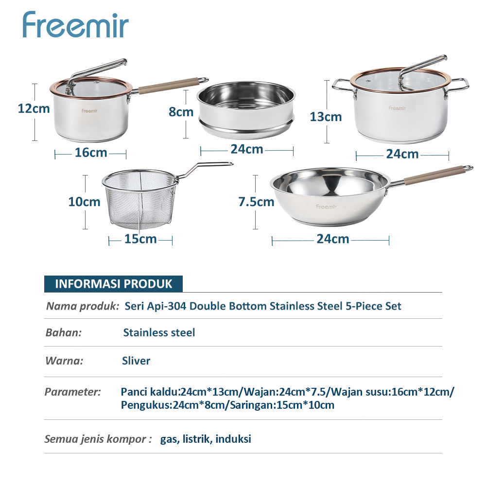 Jual [Extra Gift] freemir electric Set Stainless Seri Api SUS 304 Panci ...