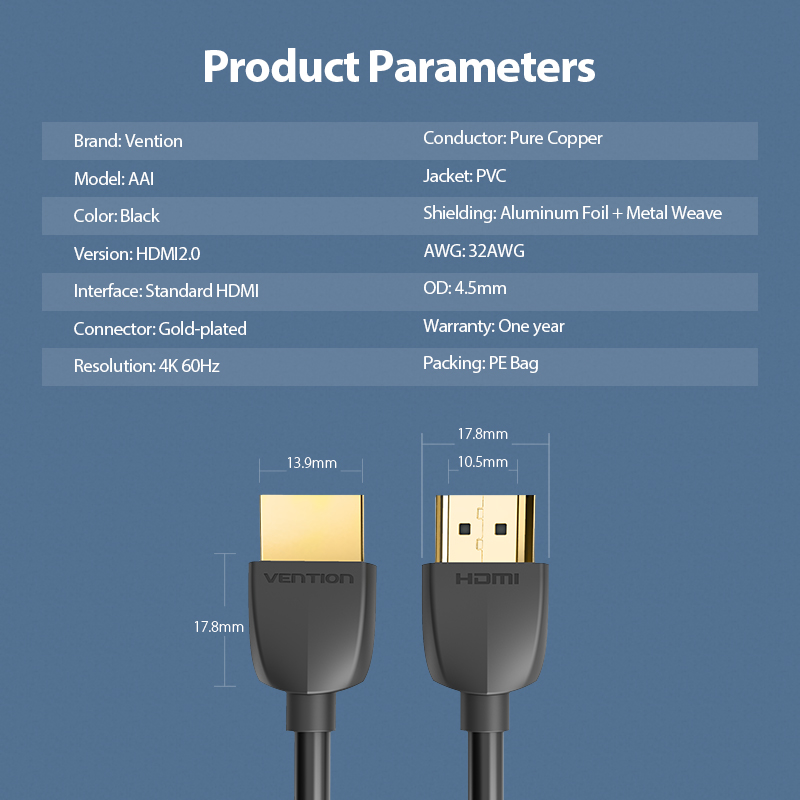 Jual Vention Kabel Portable HDMI 2.0 Male to Cable Male 4K HD 1M 2M 3M ...