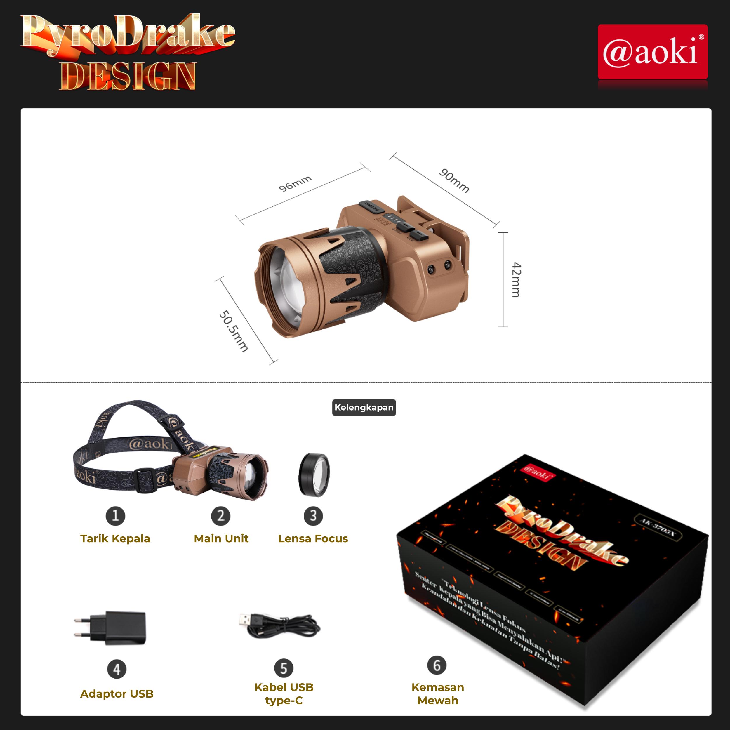 Jual AOKI Senter Kepala PyroDrake | Bisa Menyulut Api | Sensor Gerak | 3 Warna Cahaya | USB ...