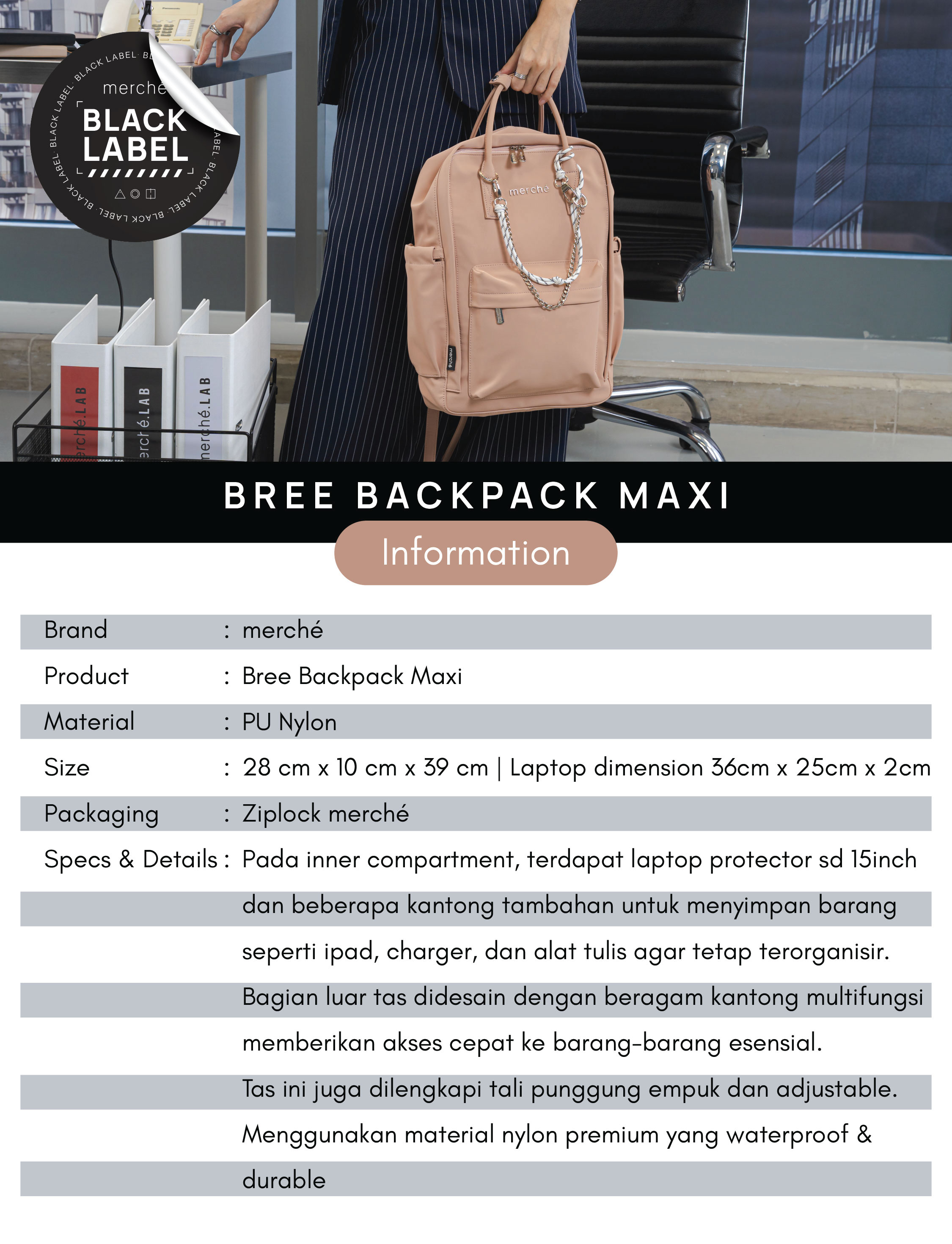 Jual Merche Tas Wanita Backpack Bree Maxi Black Label | Shopee Indonesia