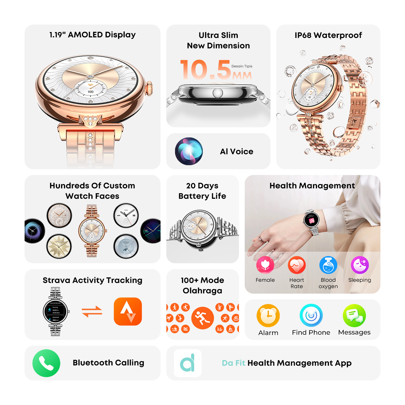 Jual Olike Smartwatch Wanita Jam Tangan FL01 Ultra1.19" Amoled Screen ...