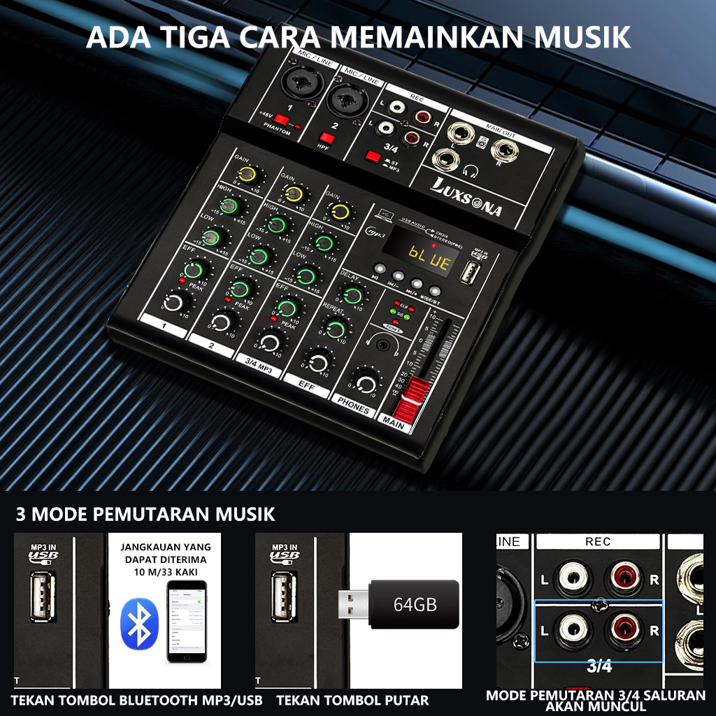 Jual LUXSONA Mixer 4 chanel/mixer audio/99DSP 4 chanel mixer mini ...