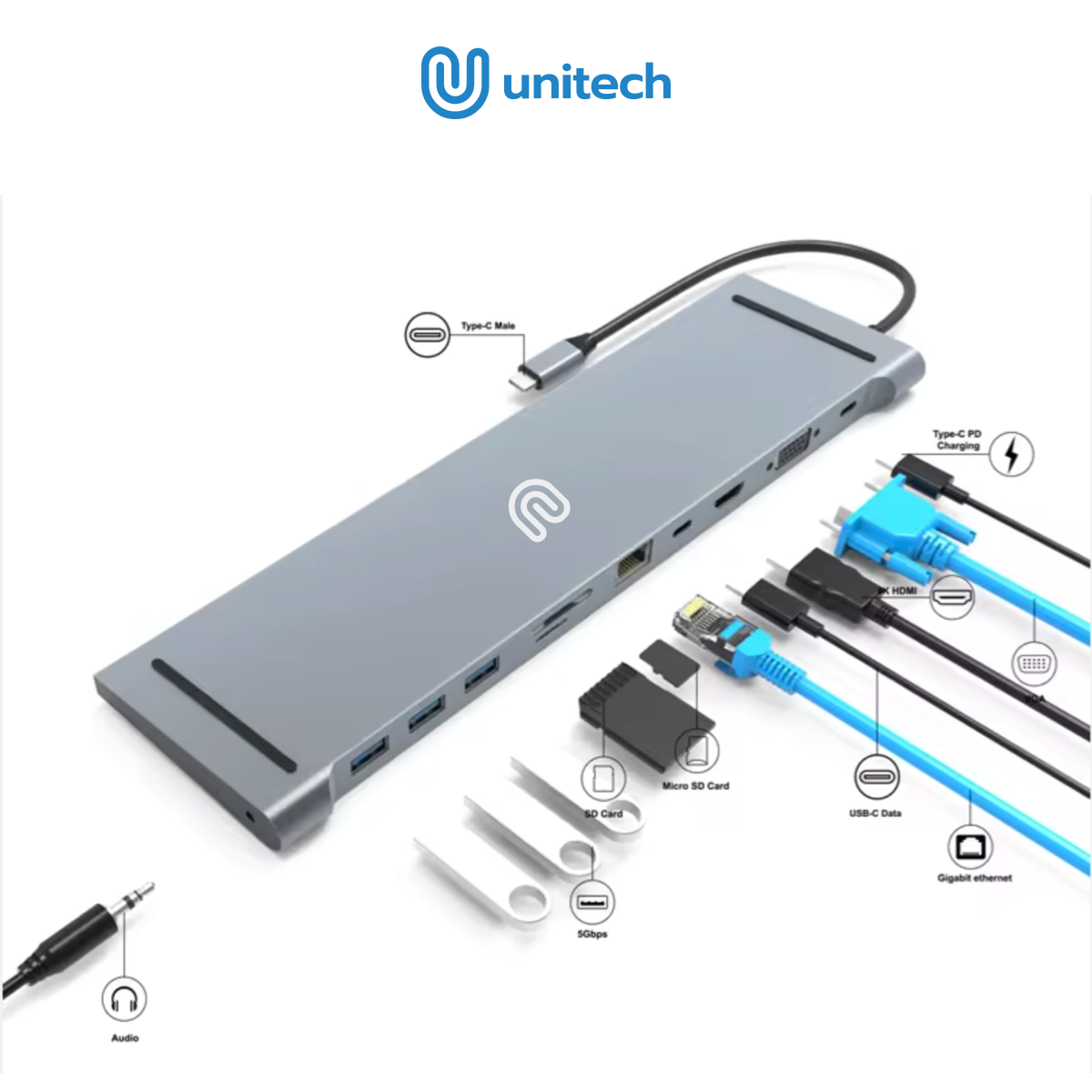 Jual Docking Station 11 in 1 Laptop Stand Hub Power Link Unitech ...