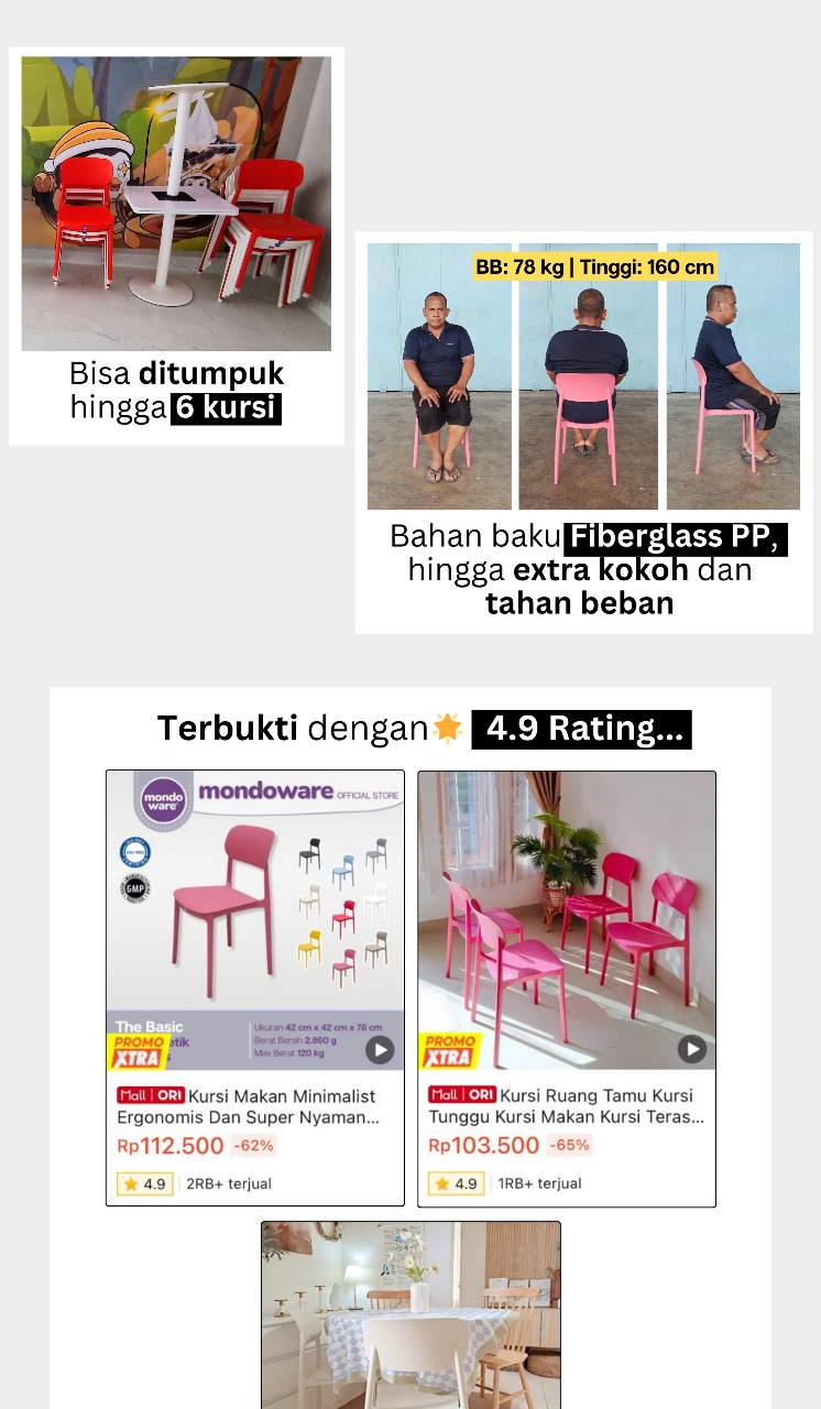 Jual MONDOWARE | Kursi Makan Estetik Minimalis Ergonomis Plastik ...
