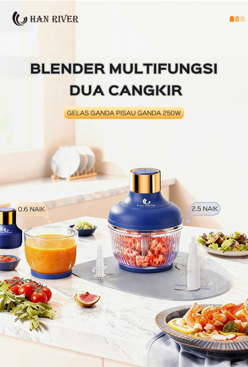 Jual HAN RIVER Blender 2.5L+0.6L Dual Cup 3-IN-1 Multifungsi Chopper ...