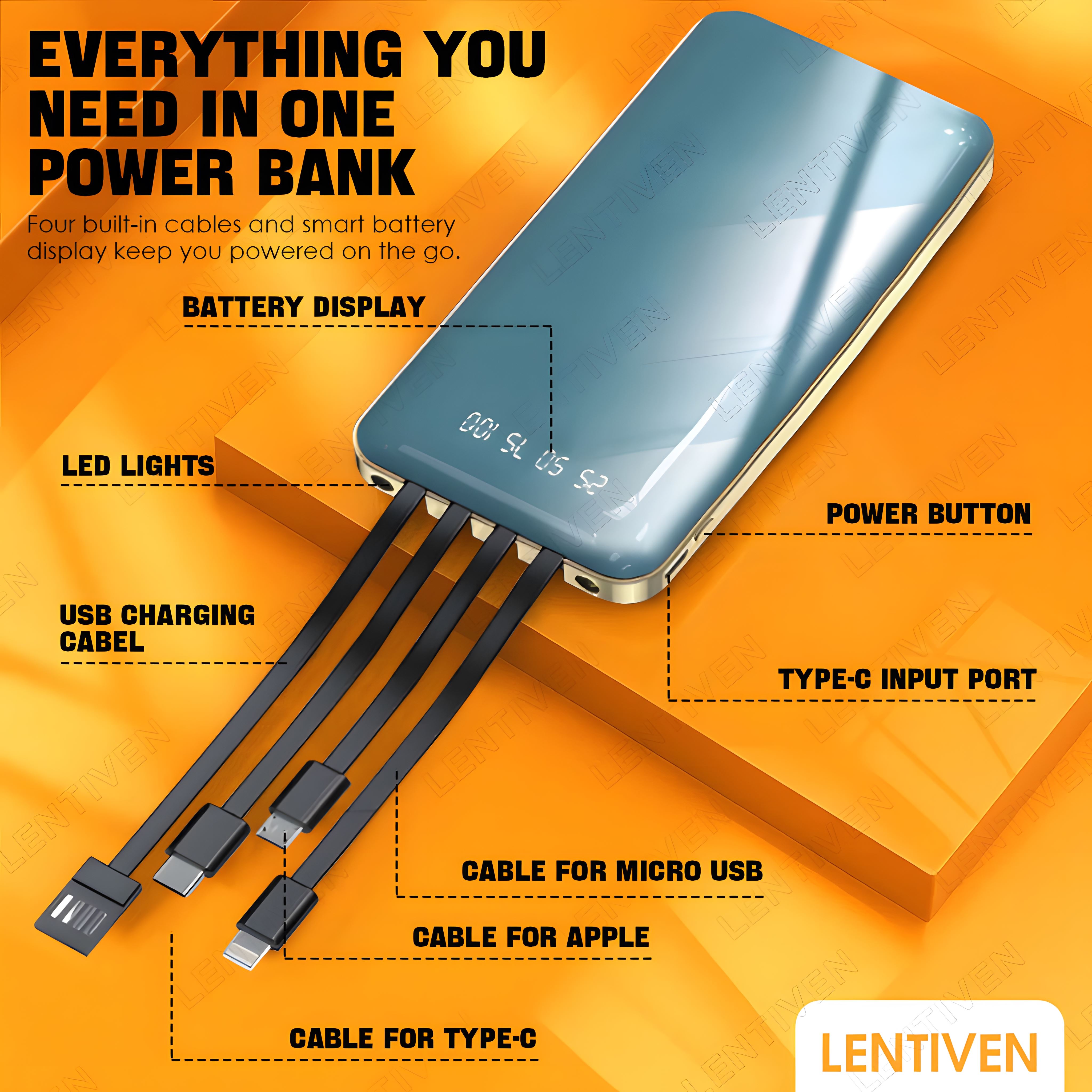 Jual LIANGWE LENTIVEN PowerBank 50000mAh 4 Cables Full Capacity Mini ...