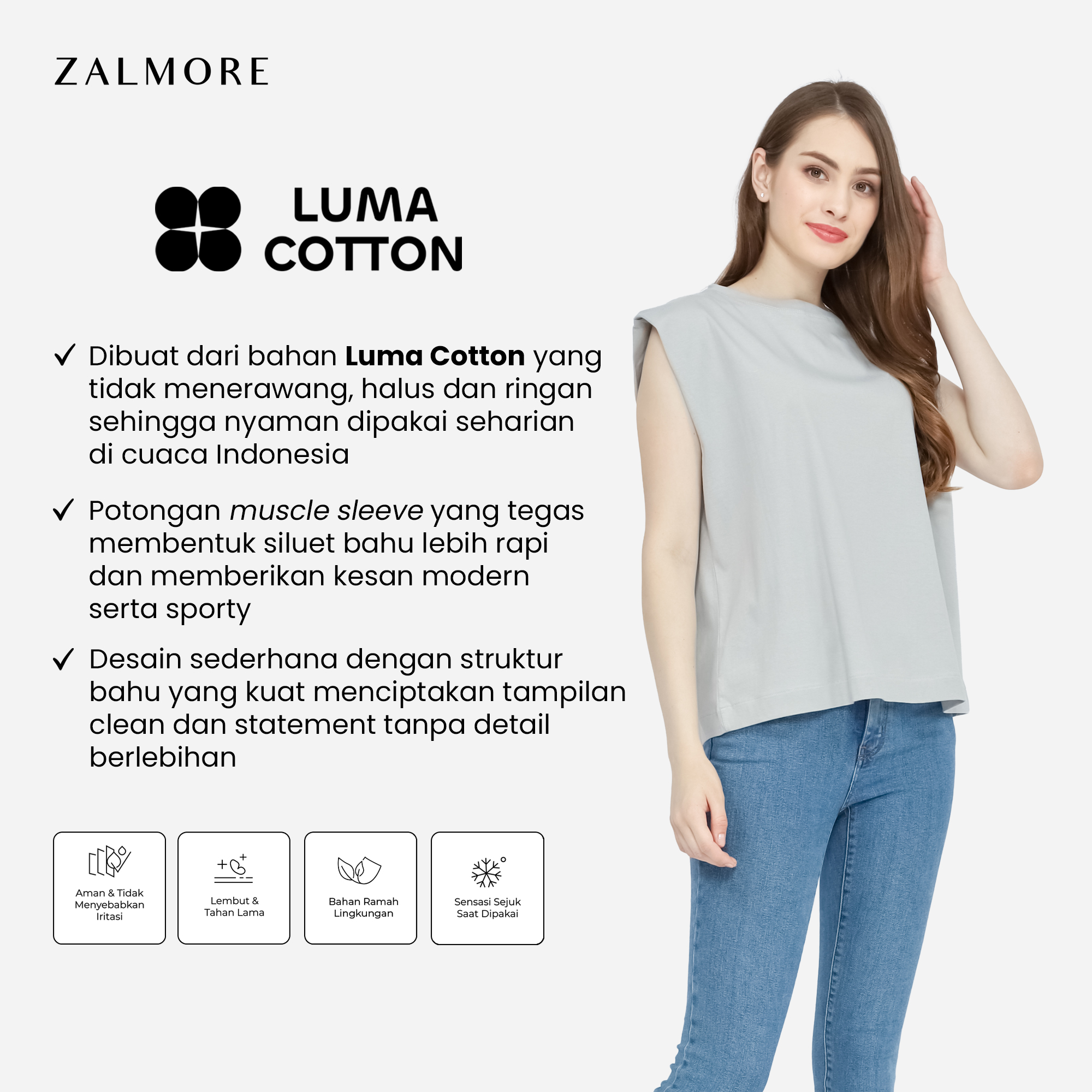 Jual Zalmore Muscle Tee | LUMA Cotton™ Premium - Atasan Wanita Lembut ...