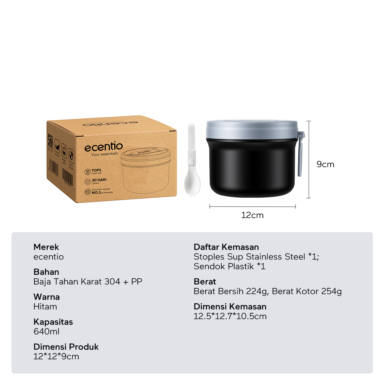 Jual ecentio Soup pot 304 stainless steel Hitam 640ml Mangkuk serbaguna ...