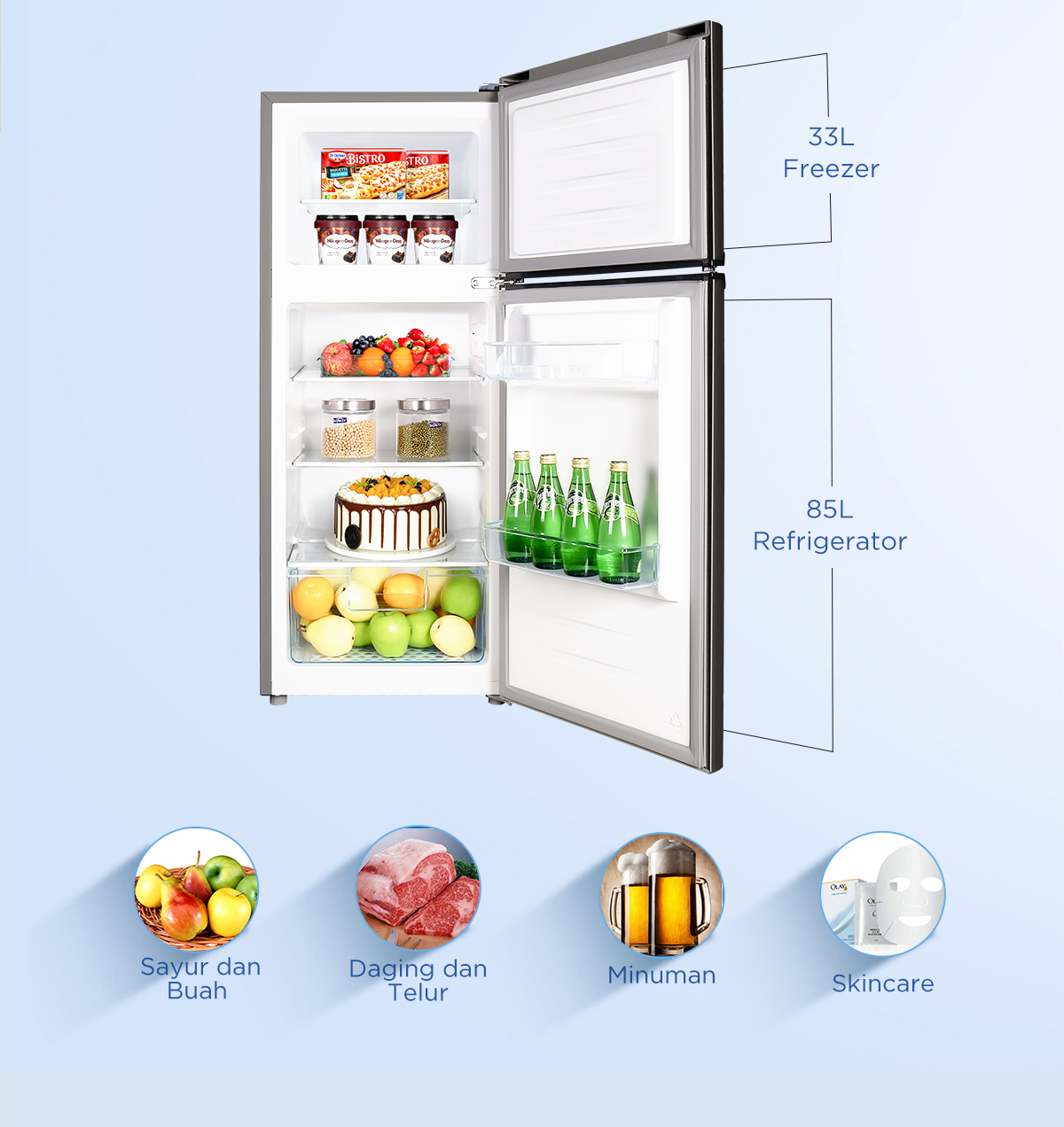 Jual TCL Kulkas 2 Pintu (F130-A50) - Kapasitas 118L - Rak Freezer ...