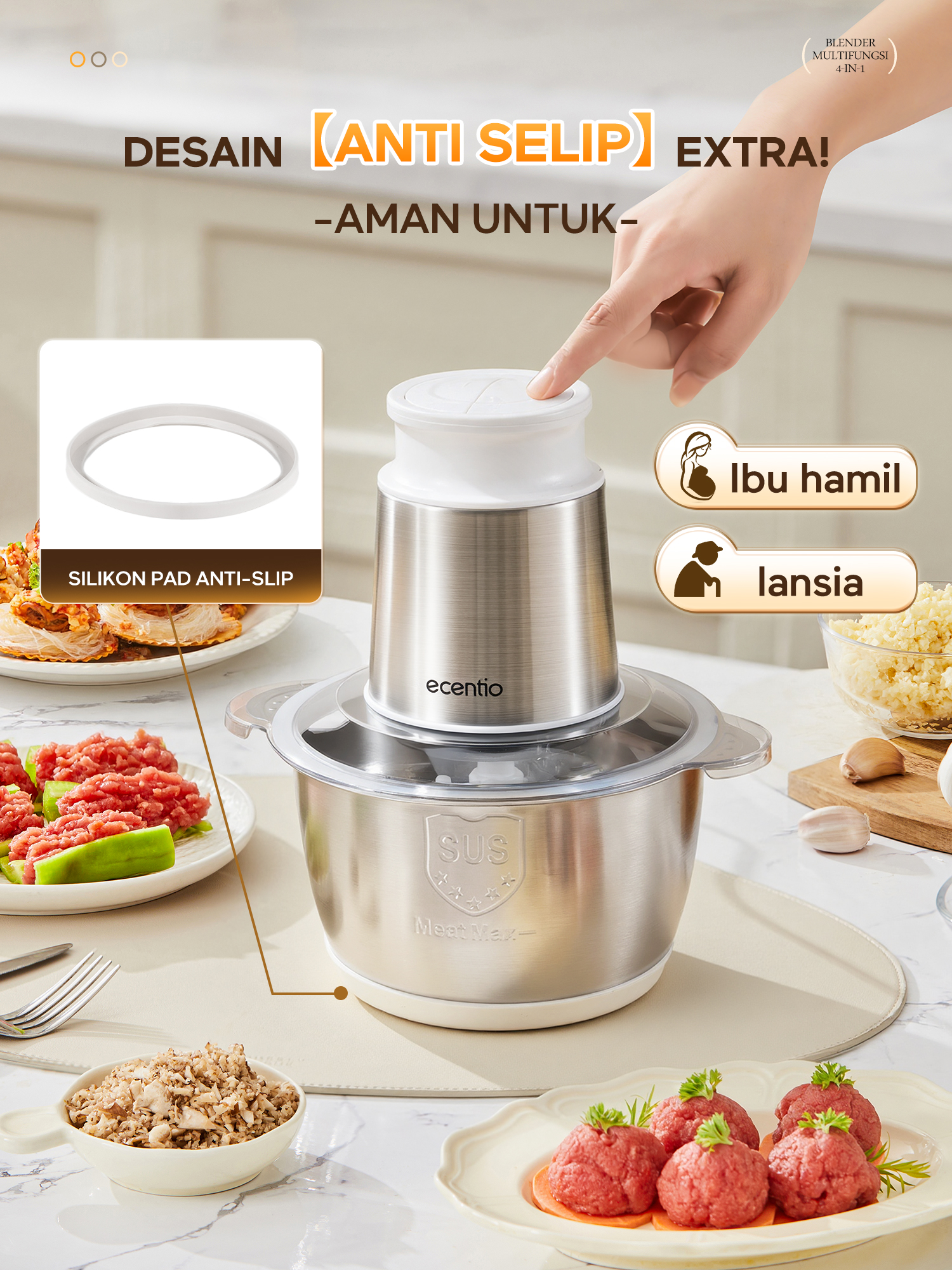 Jual ecentio food chopper stainless coper daging dan bumbu 2L food ...