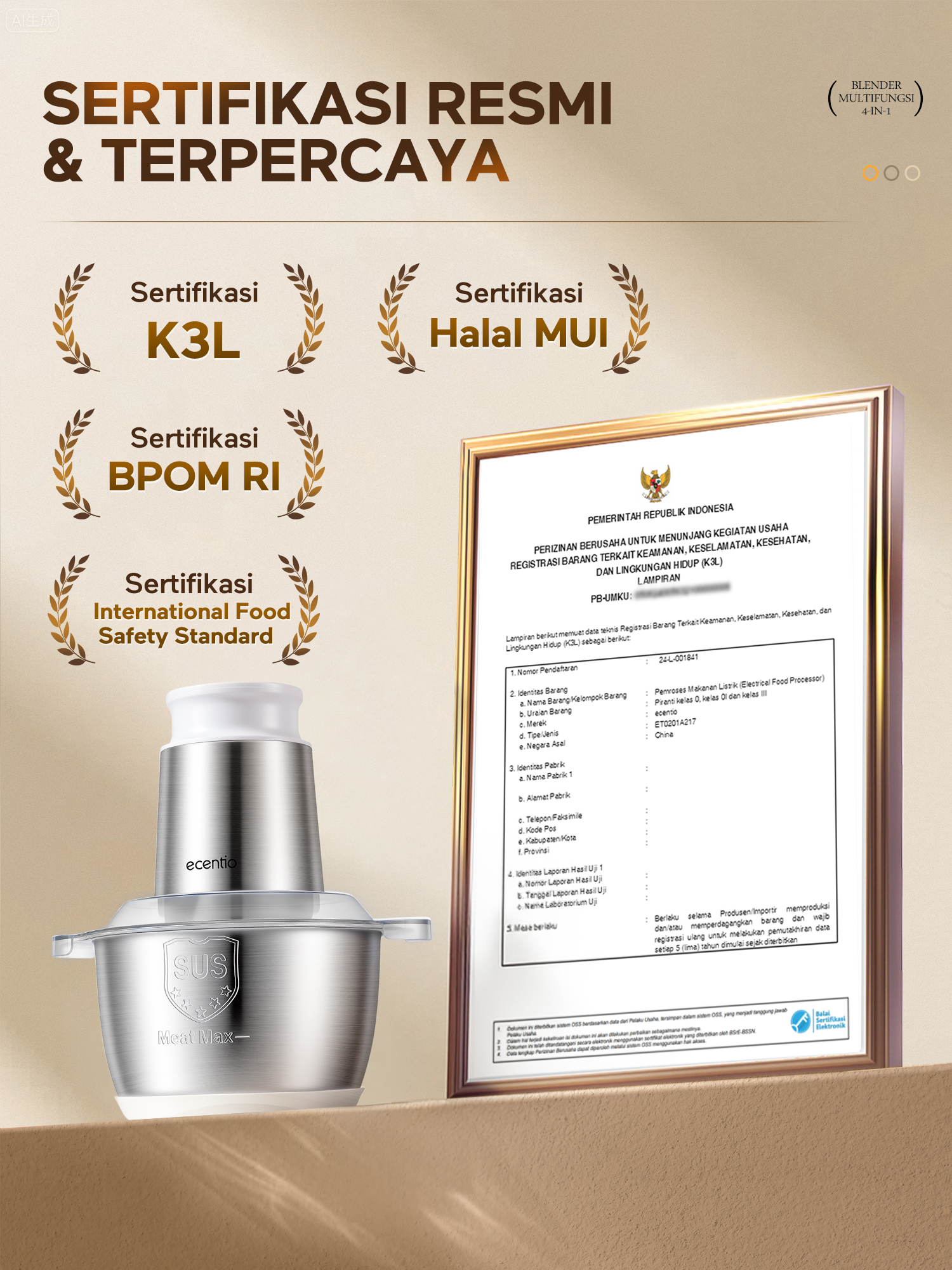Jual ecentio food chopper stainless coper daging dan bumbu 2L food ...