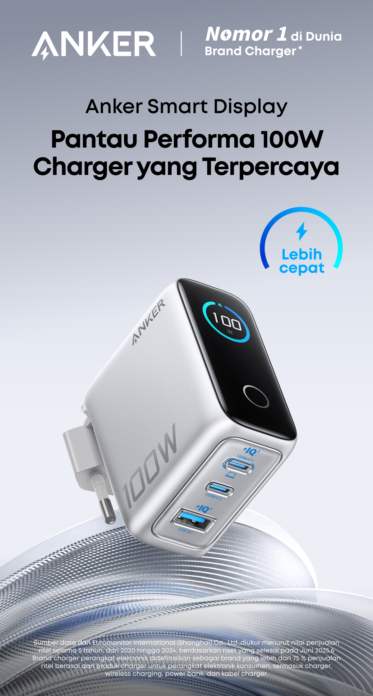 Jual Anker Charger 100W Max USB C Charger Block, 3-Port GaN and Ultra ...