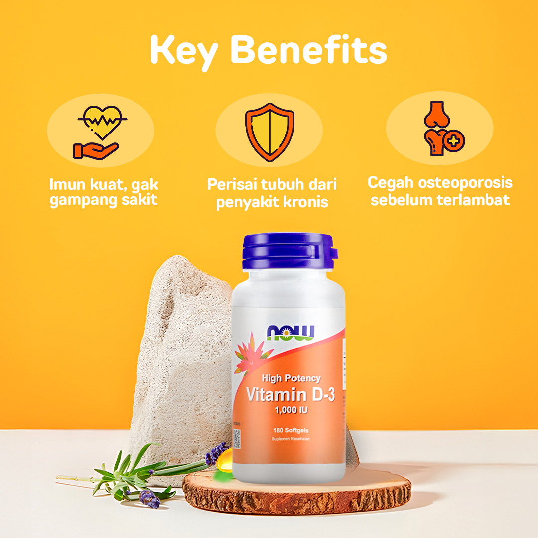 Jual NOW Supplements, Vitamin D-3 1000 IU, 180 Softgels | Shopee Indonesia
