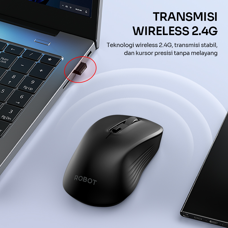 Jual ROBOT Mouse Wireless Silent Klik Rechargeable Koneksi USB 2.4GHz ...