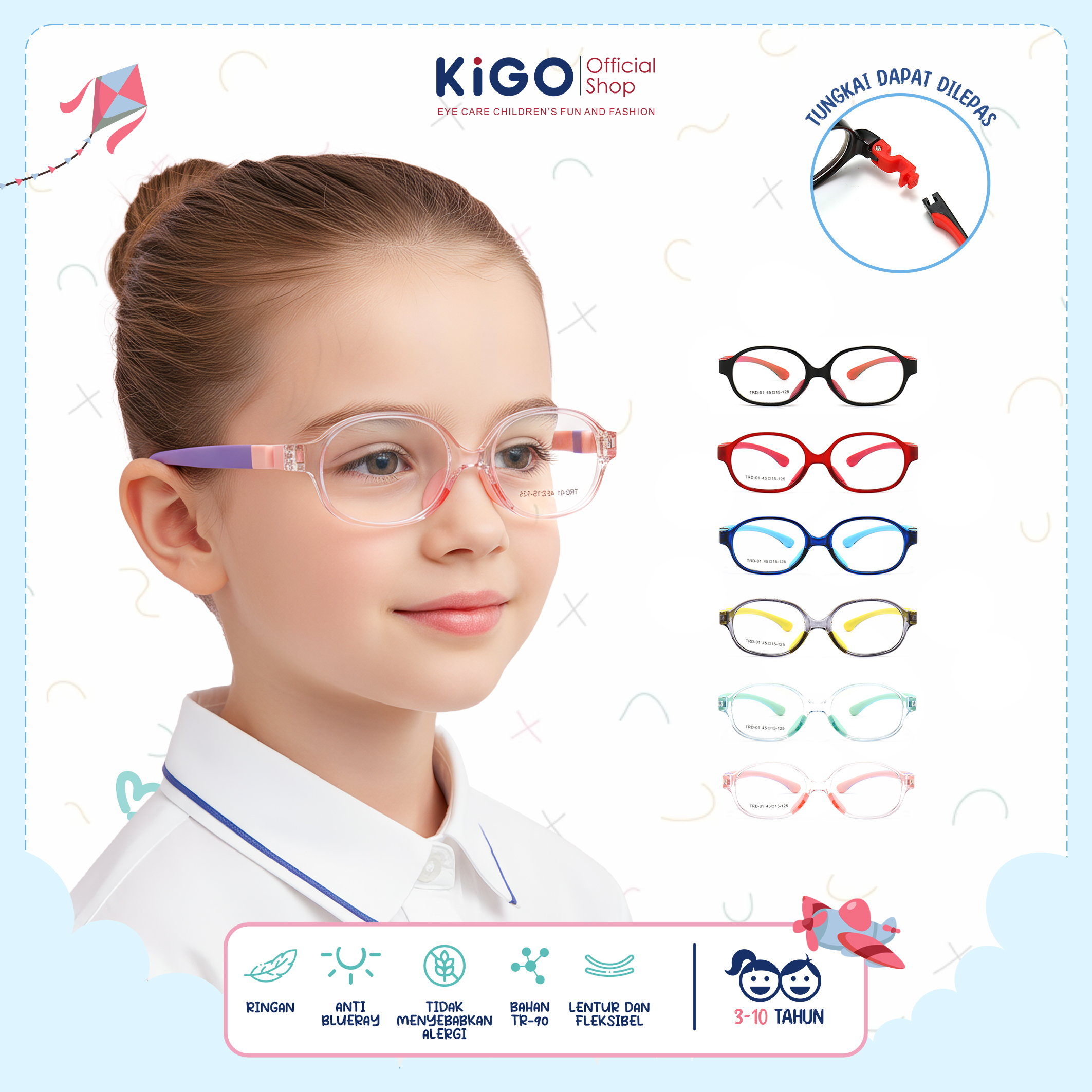 Jual KIGO Kacamata Anak Antiradiasi Blueray Photocromic Myopia Oval ...