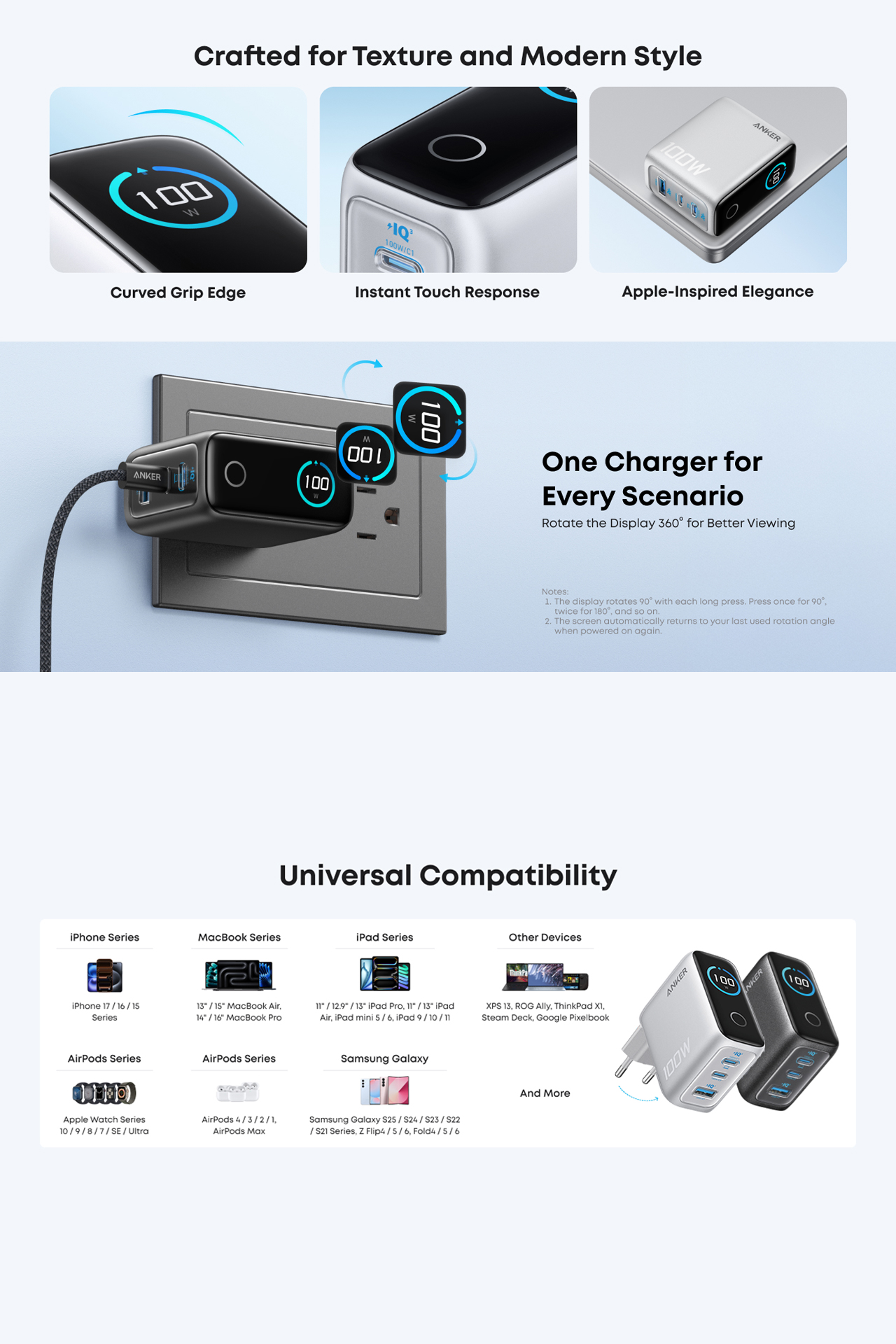 Jual Anker Charger 100W Max USB C Charger Block, 3-Port GaN and Ultra ...