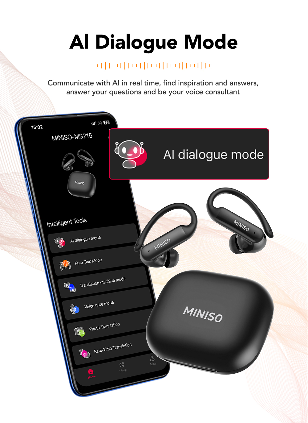 Jual MINISO MS215 OWS Bluetooth Headset AI Translation Bone Conduction ...